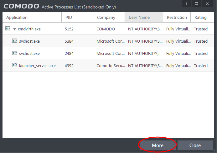 Protection Against Trojans, Malware and Rootkits - Sandboxed Processes List | Internet Security